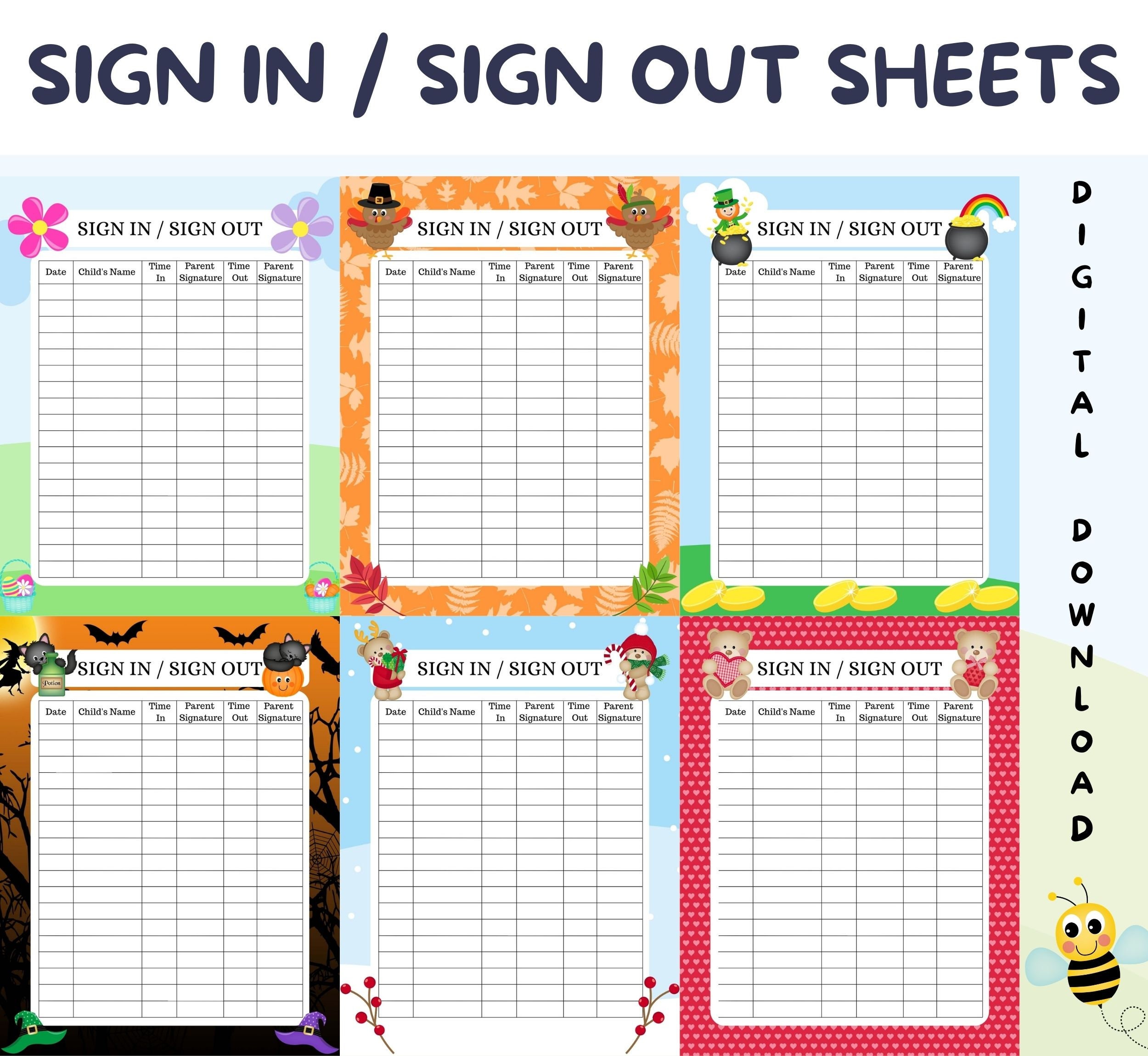 Sign in Sheet Daycare Sign in Sheet Sign in and Out Form Daycare Forms ...