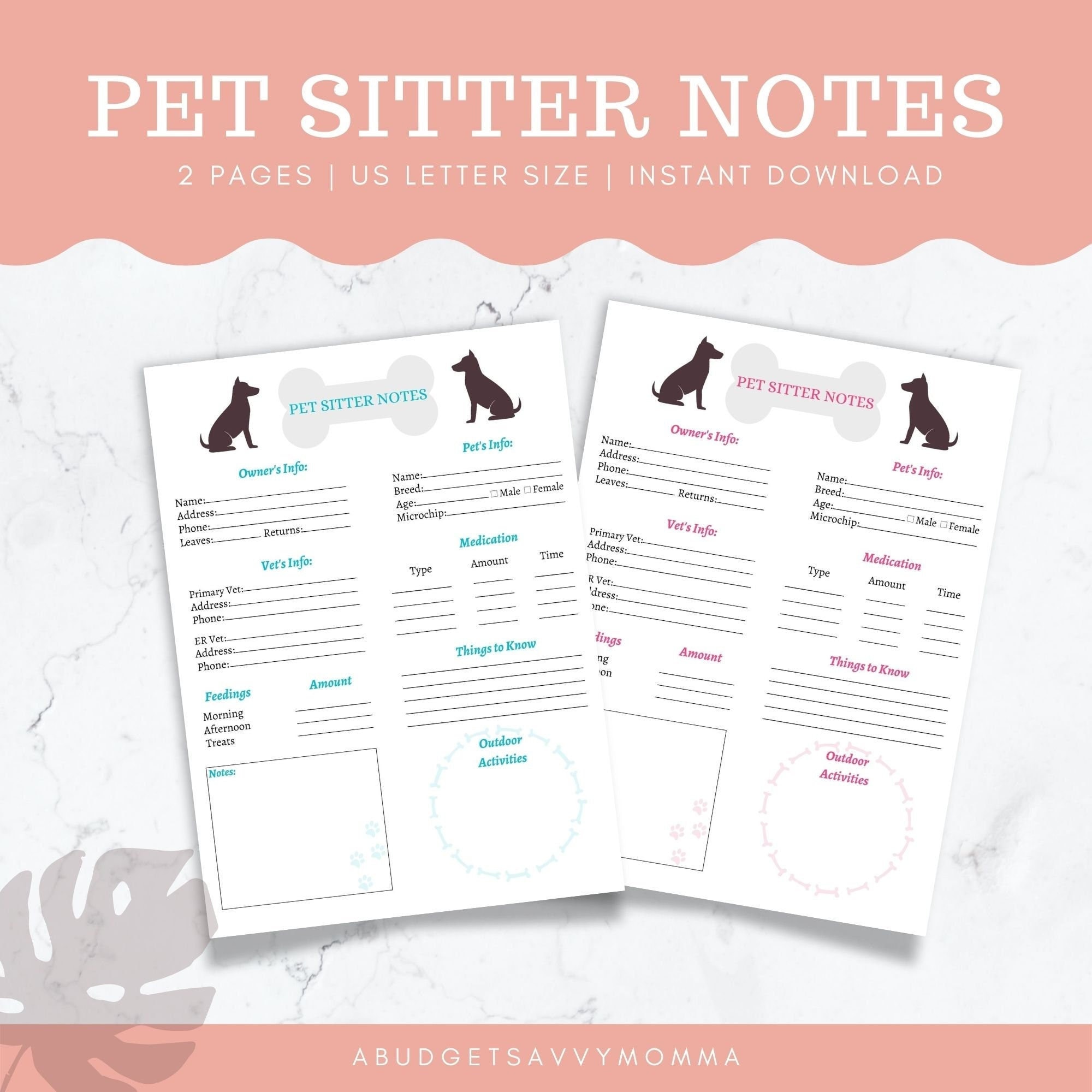 Pet Sitter Notes | Printable for Pet Sitting | Dog Sitter Notes ...