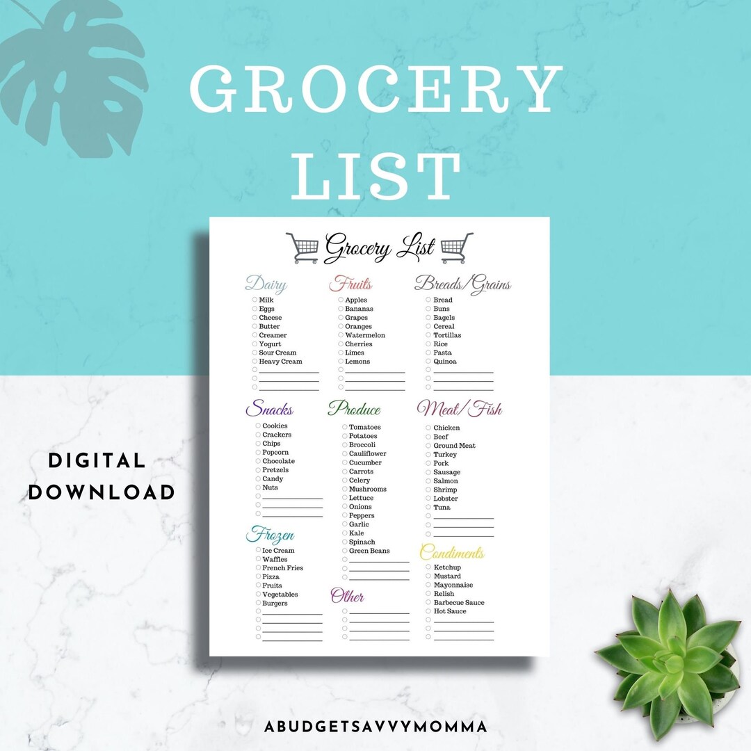 Grocery List Printable | Grocery Shopping List | Weekly Meal List ...