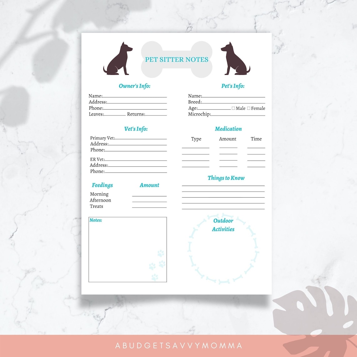 Pet Sitter Notes | Printable for Pet Sitting | Dog Sitter Notes ...