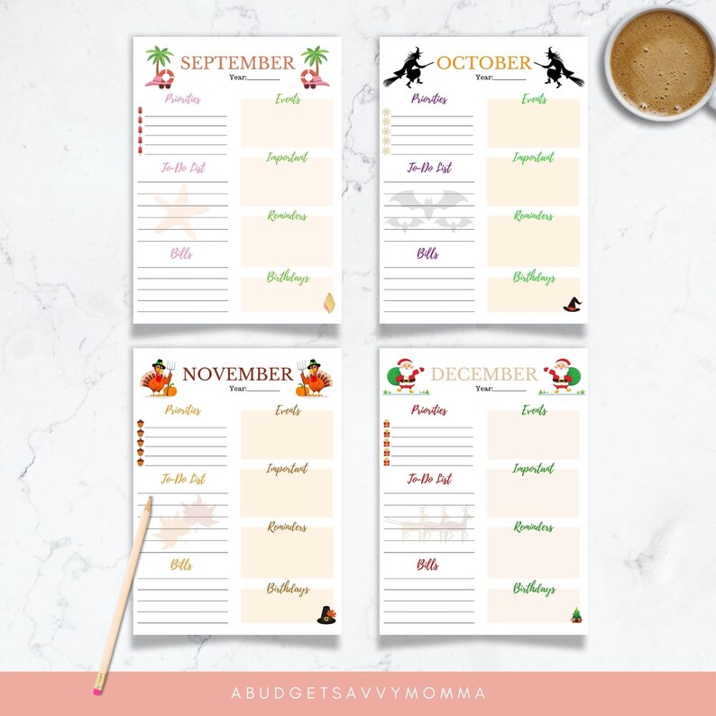 Monthly Planner | Planner Printable | Monthly Organizer | Monthly ...