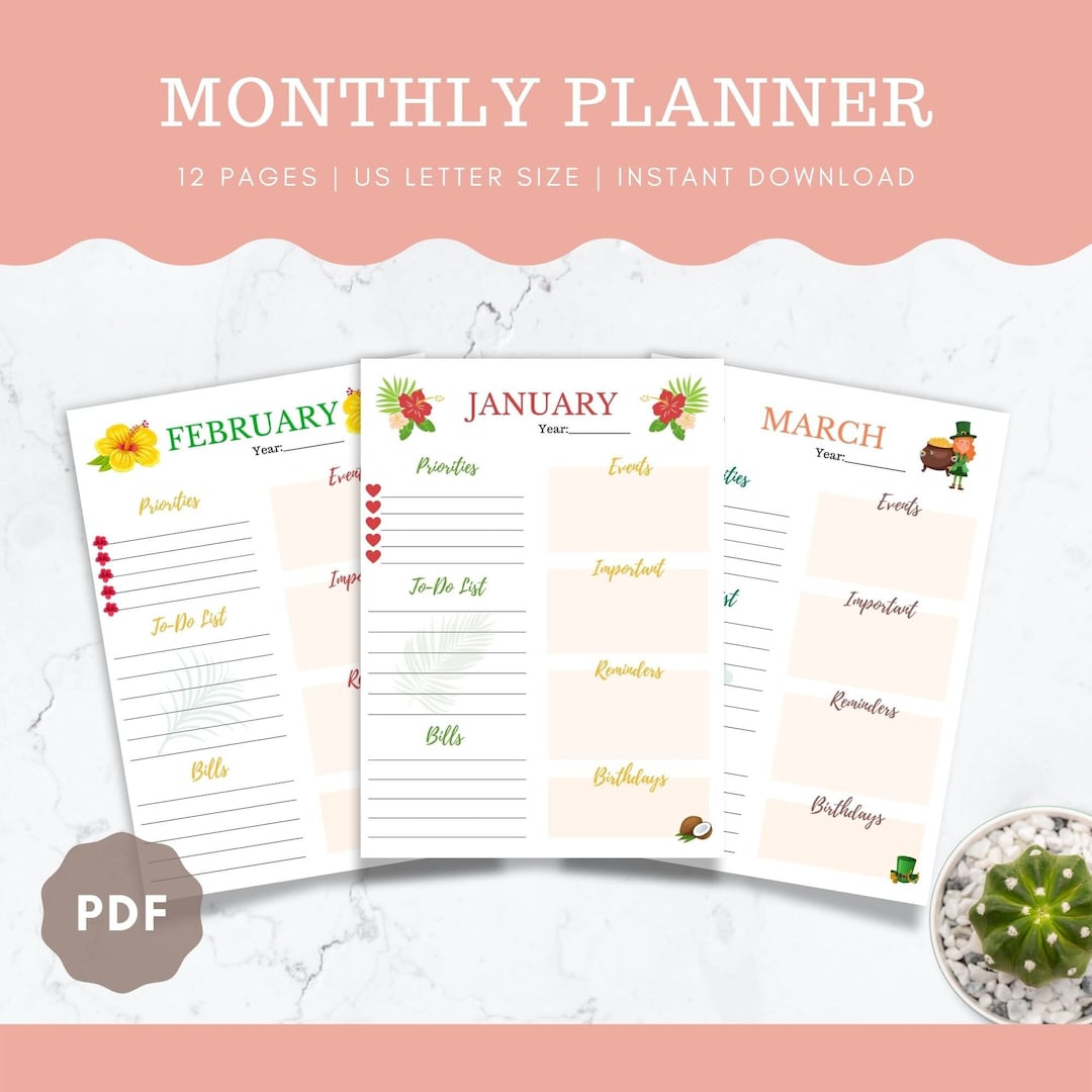 Monthly Planner | Planner Printable | Monthly Organizer | Monthly ...