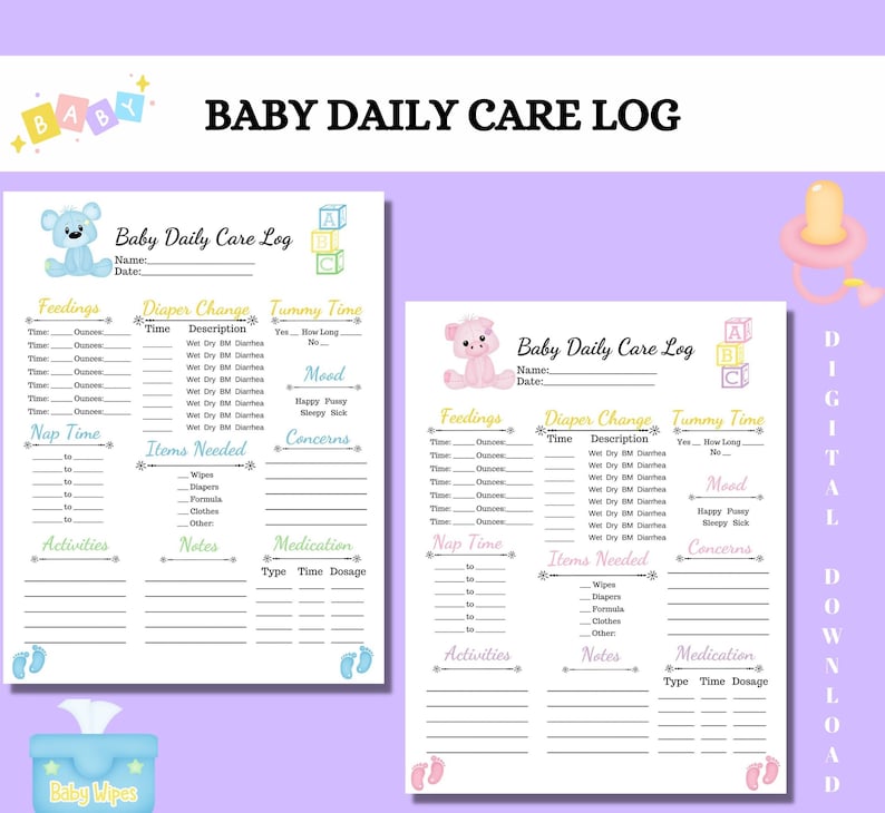 Nanny Log | Baby Log | Infant Daily Report | Infant Log | Daycare Log ...
