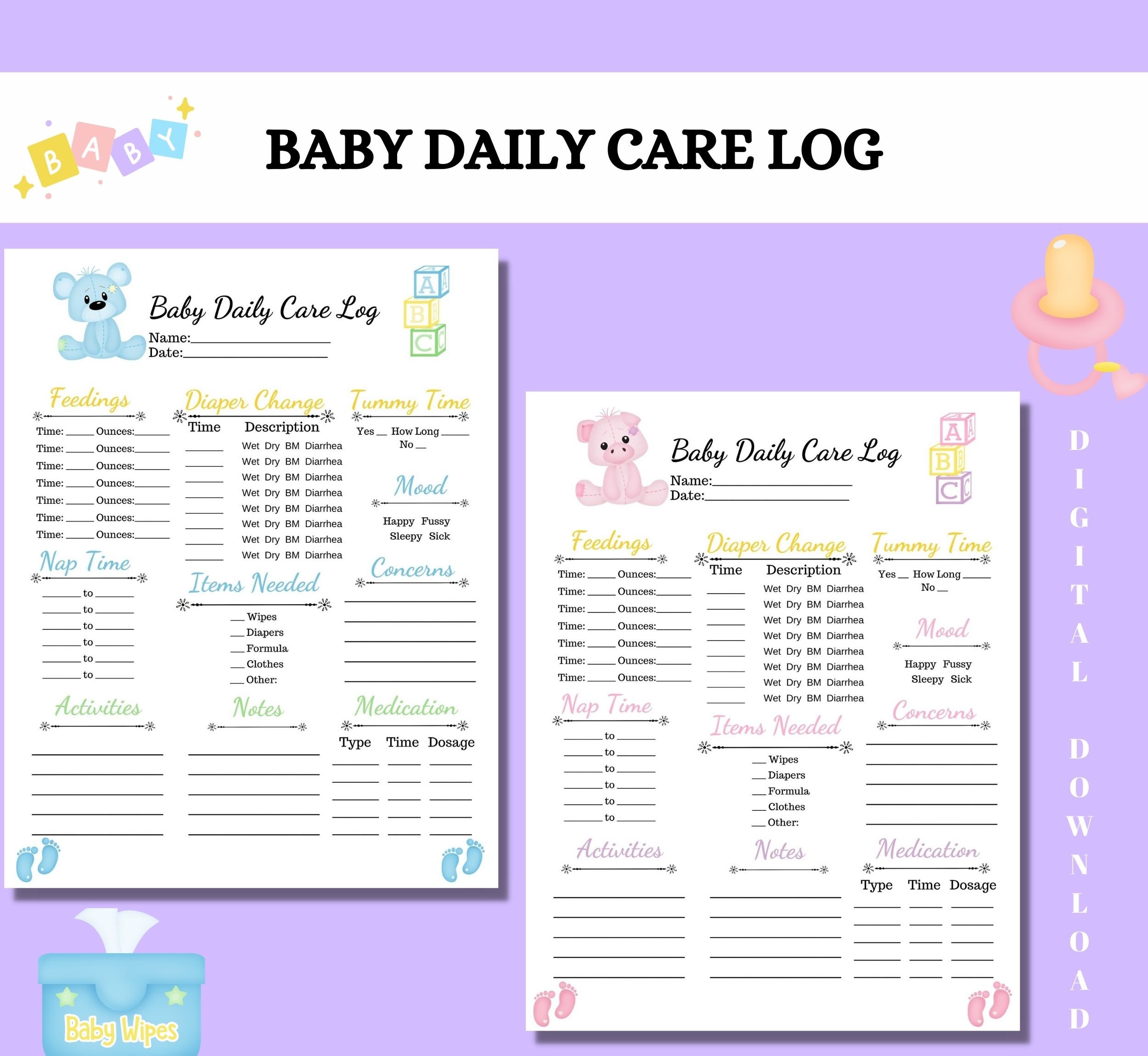 Nanny Log | Baby Log | Infant Daily Report | Infant Log | Daycare Log ...