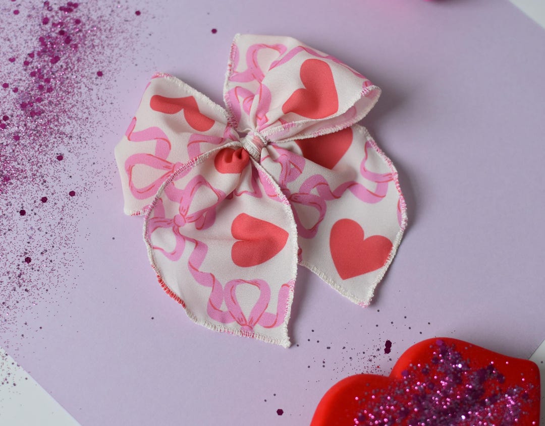 Pink Ribbon Trellis Bows With Hearts - Etsy