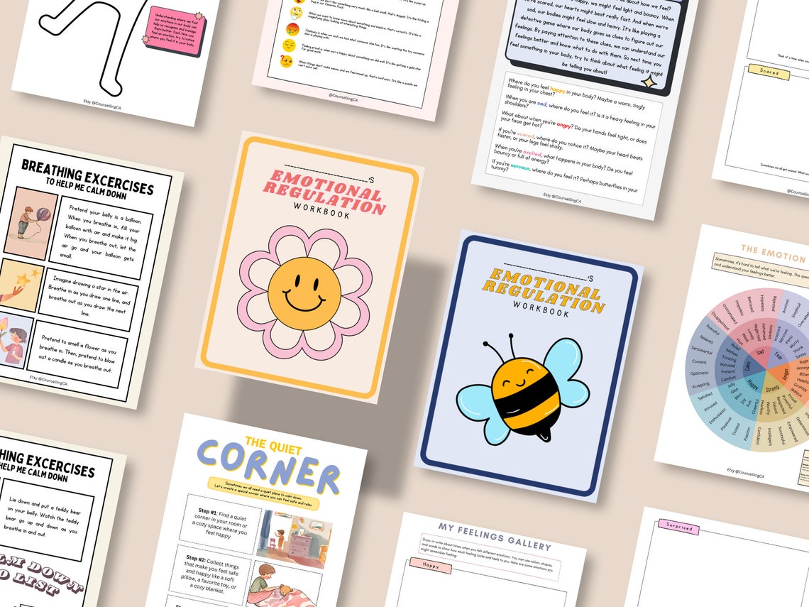 Emotional Regulation Worksheet Bundle for Kids Therapy - Digital ...