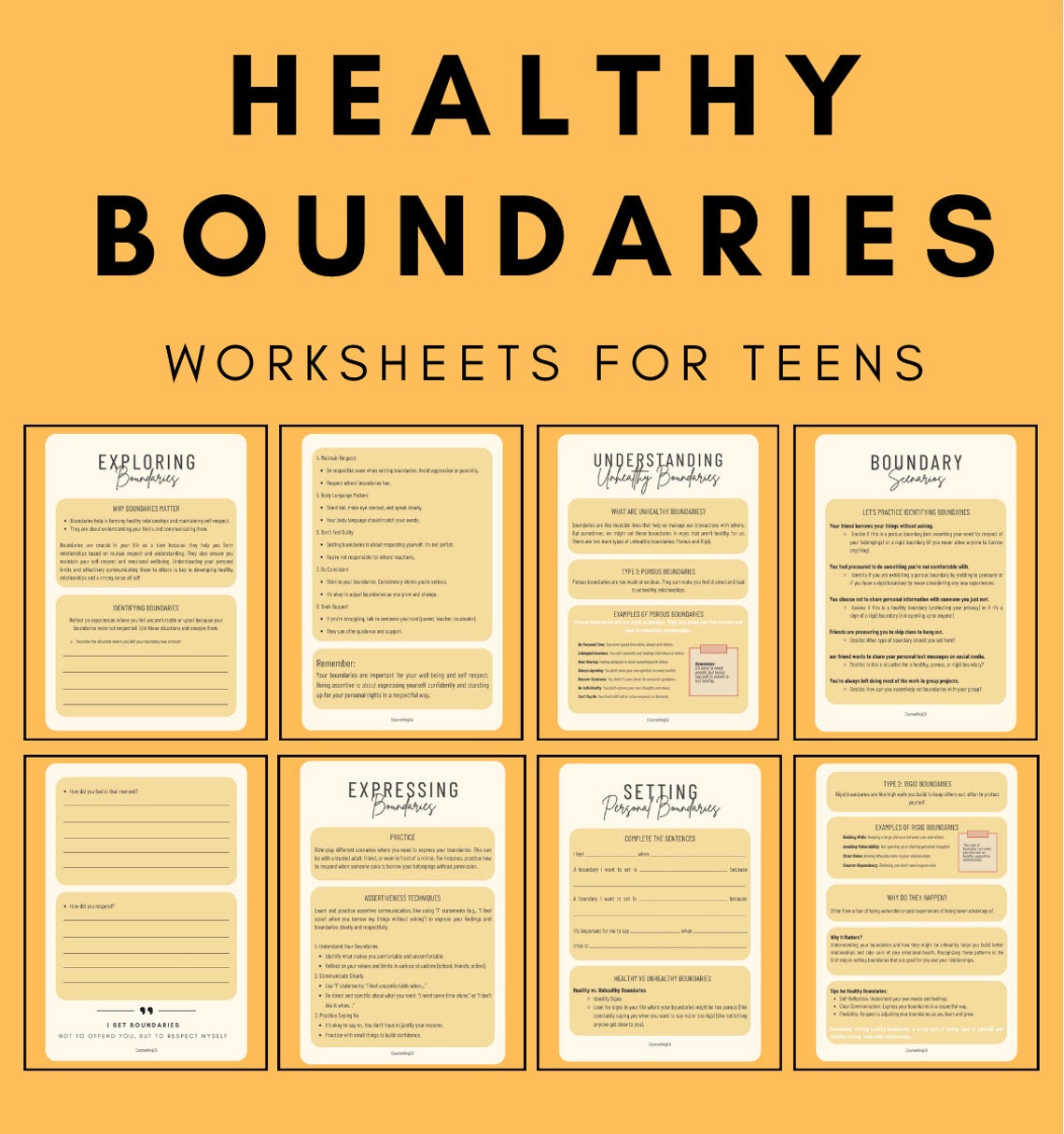 Setting Healthy Boundaries Worksheets - Printable PDF Bundle for Teens ...