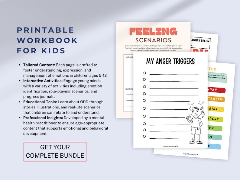 Kids With ODD: Emotional Regulation Worksheet Bundle - Ideal for ...