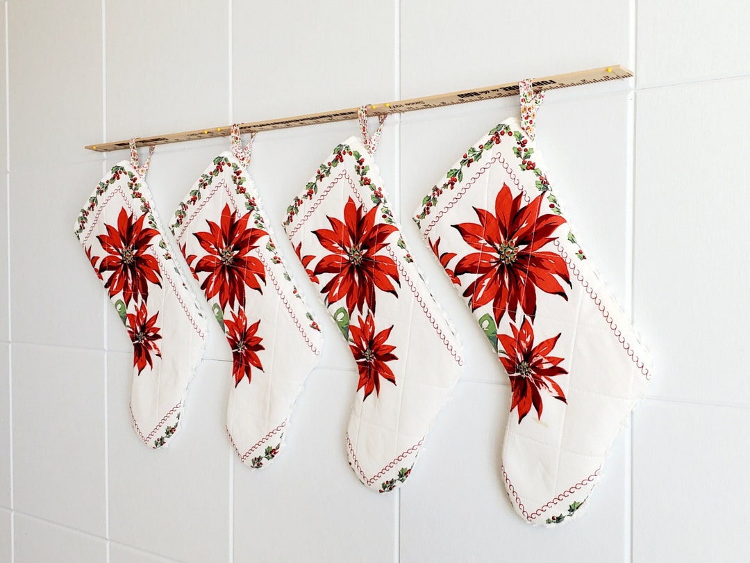 Quilted Stockings, Repurposed Table Linens, Vintage Christmas Stocking ...