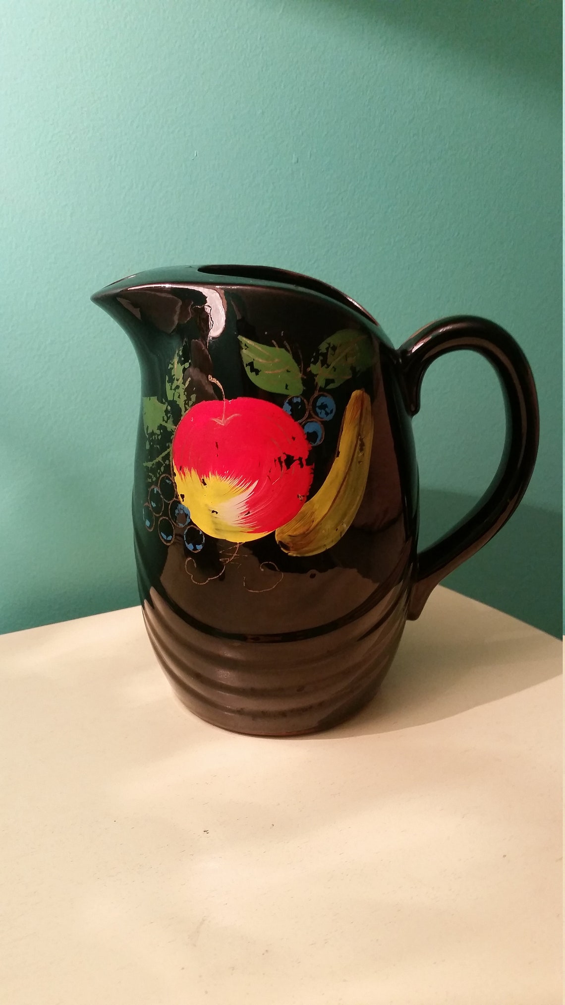 Vintage Black Glazed Terra Cotta Water Pitcher With Hand - Etsy