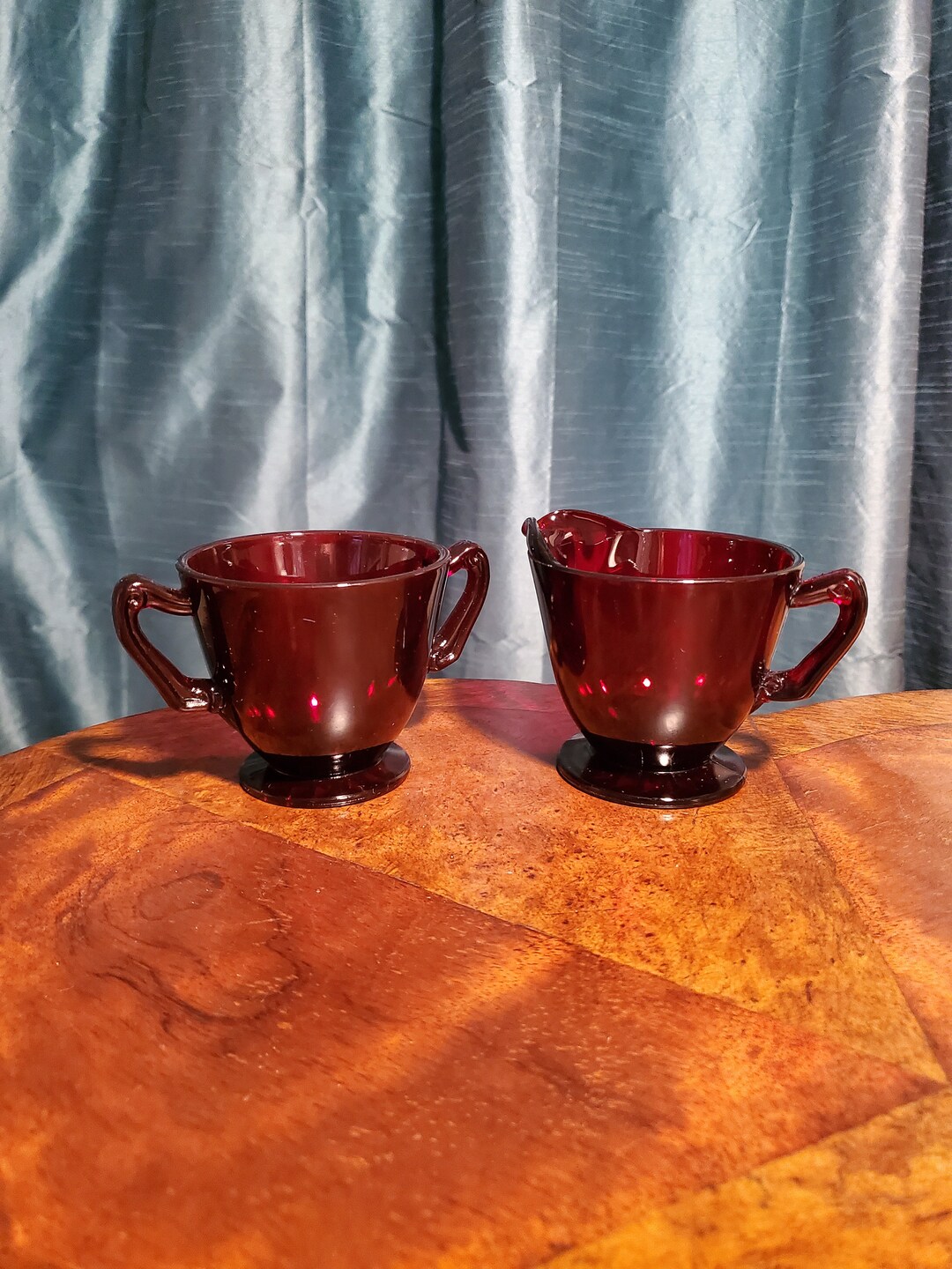 Anchor Hocking Ruby Red Creamer and Sugar Bowl Set #332 - Etsy