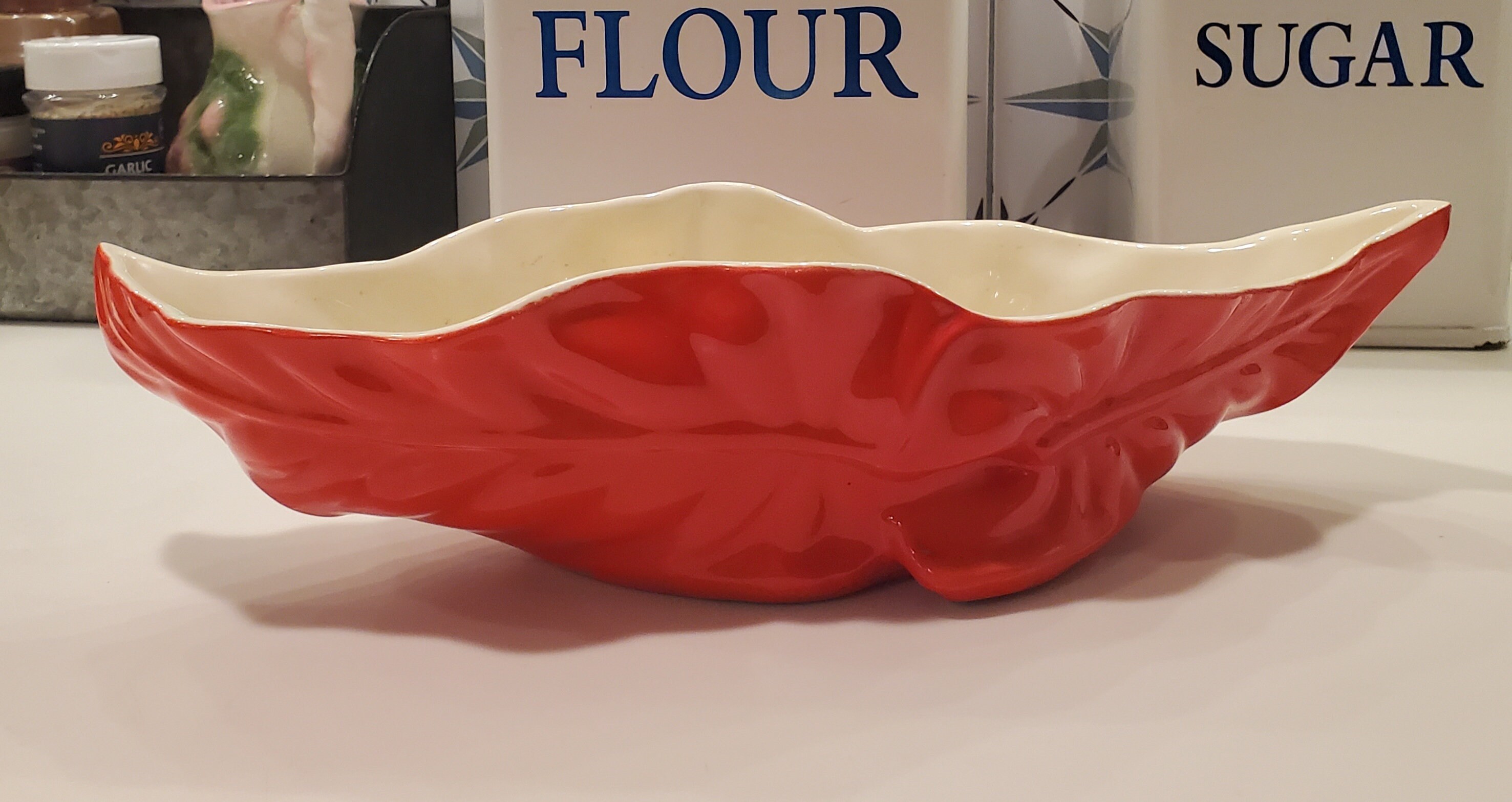 Vintage Red Leaf Shawnee Planter/console Bowl USA 441 983 - Etsy