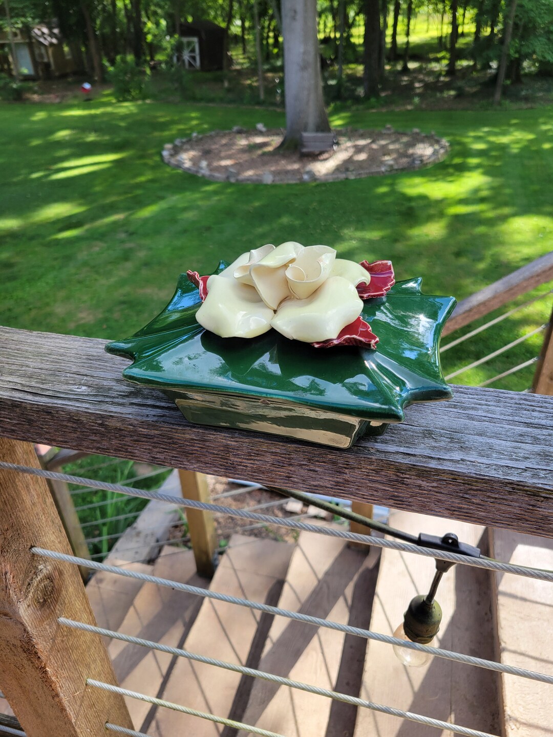 Mid-century Modern Ceramic Cigarette Box With Lid and Applied Roses ...