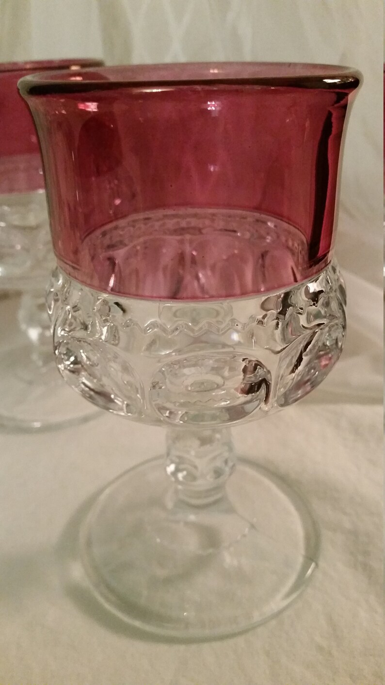 Set of 4 Tiffin Kings Crown Cranberry Flash Thumbprint Goblets #219 - Etsy