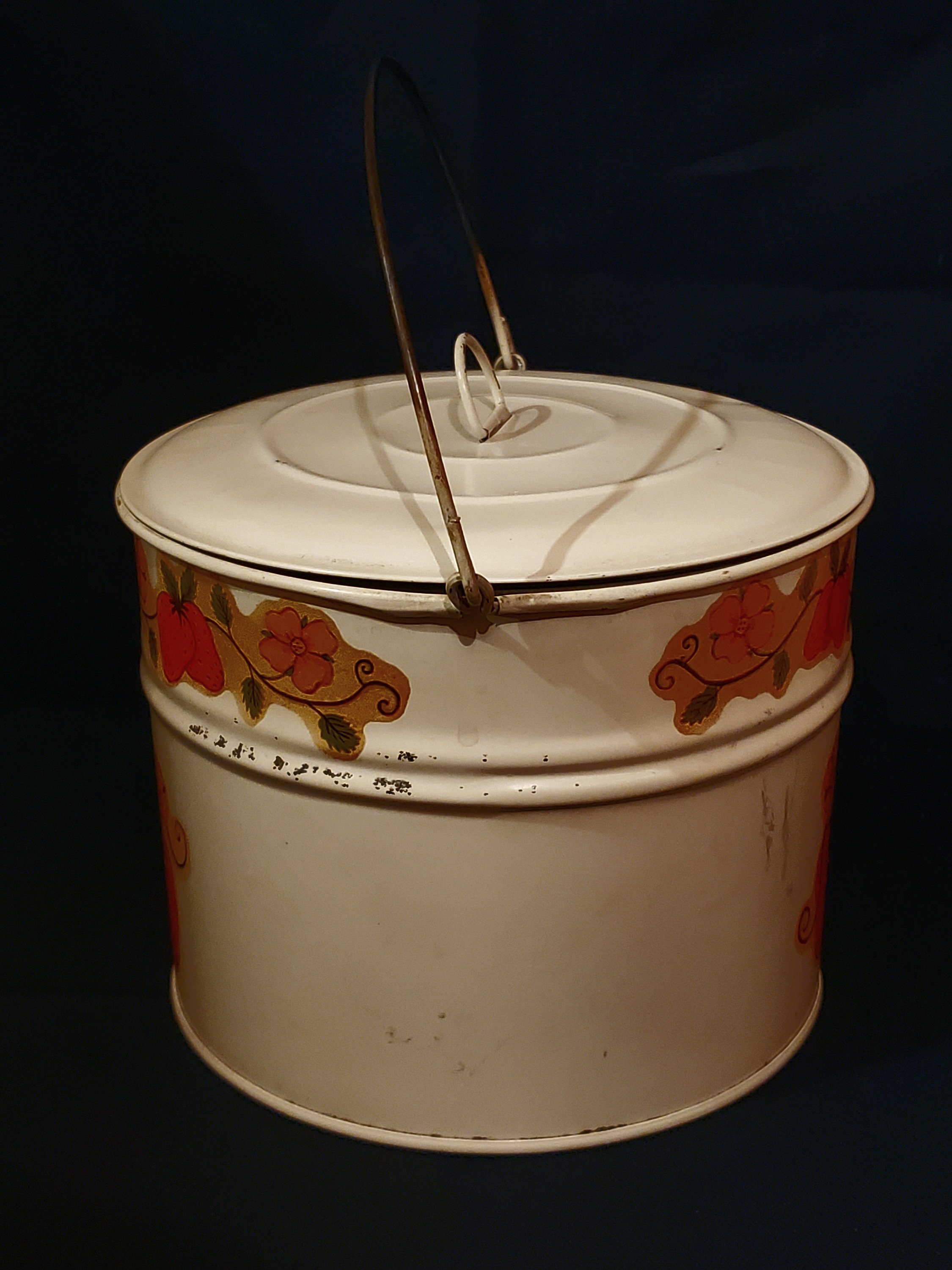 Vintage Tin Bucket/pail With Lid Decoupage Painted Berry - Etsy