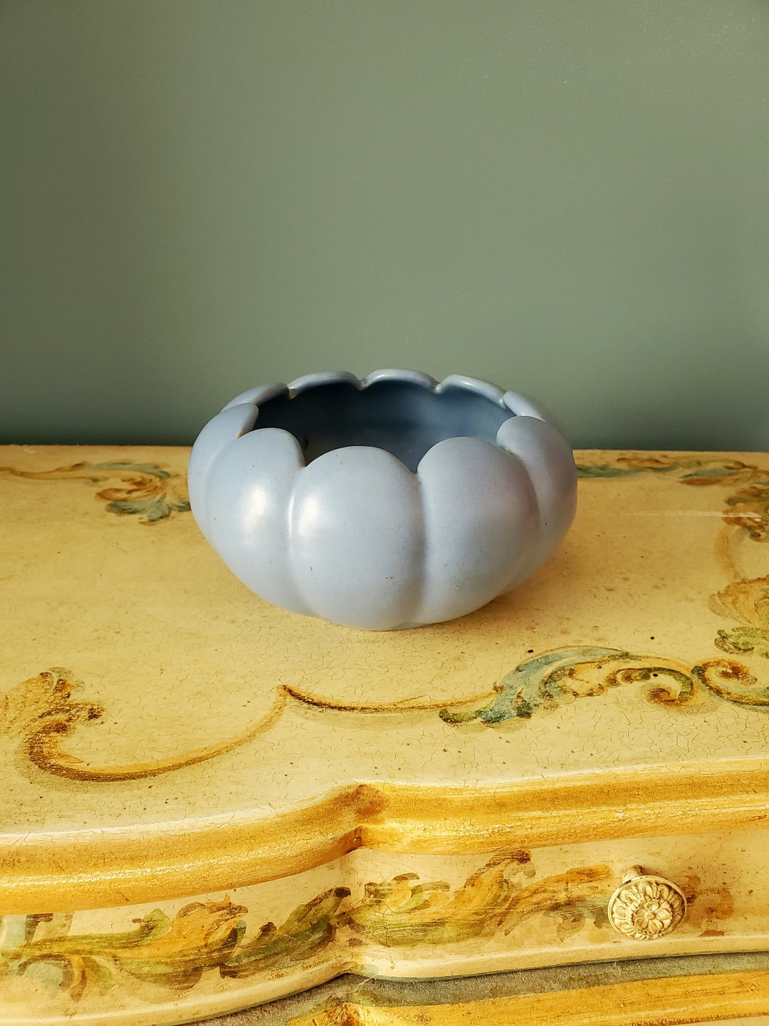 Camark Pottery Round Blue Lotus Flower Bowl, #745 - Etsy
