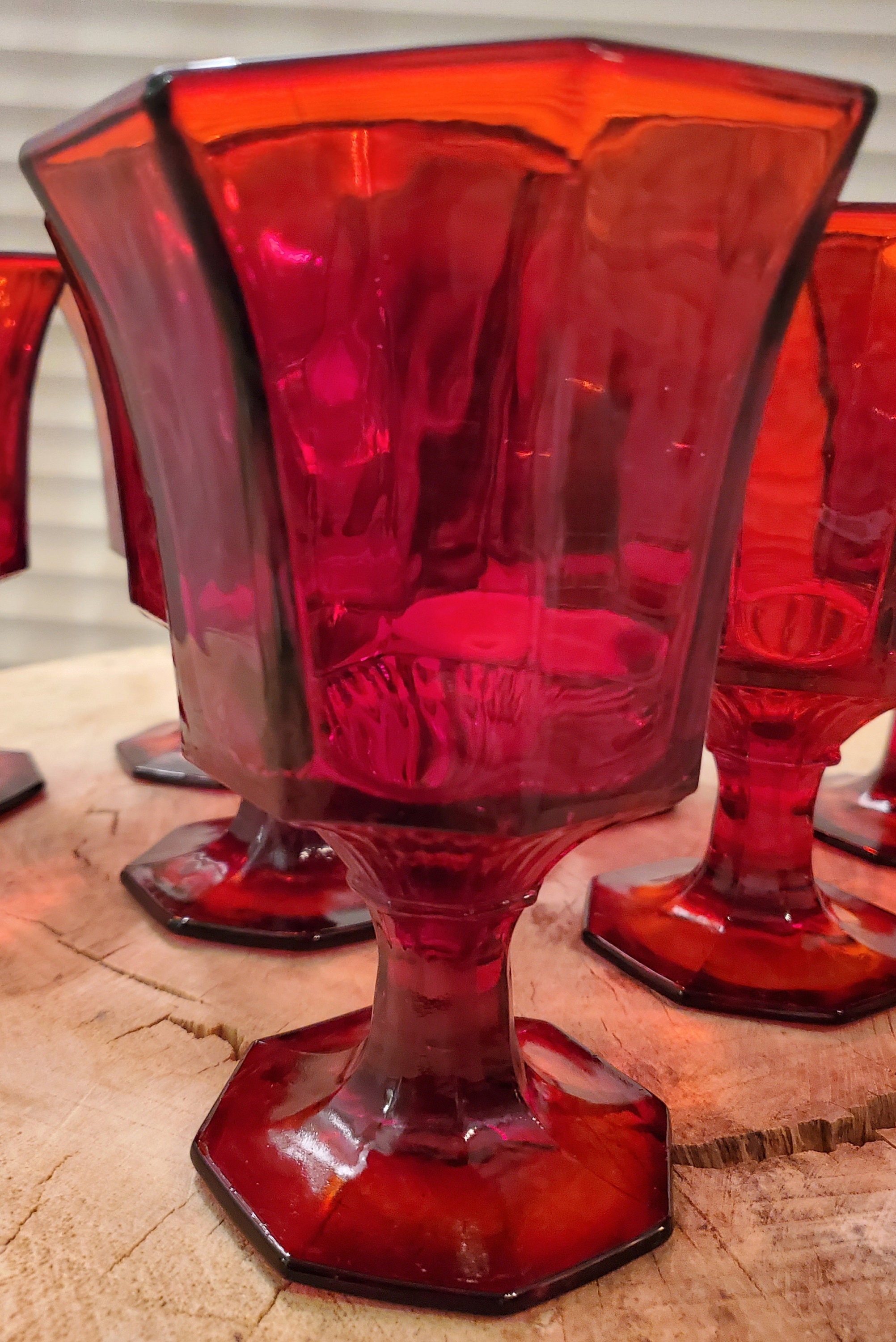 8 Amberina Ruby Red Independence Glass Goblets, Octagon Shape, 1034 - Etsy
