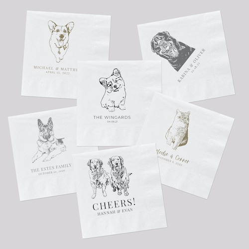 Two Pet Dog Custom Wedding Cocktail Napkins - Etsy