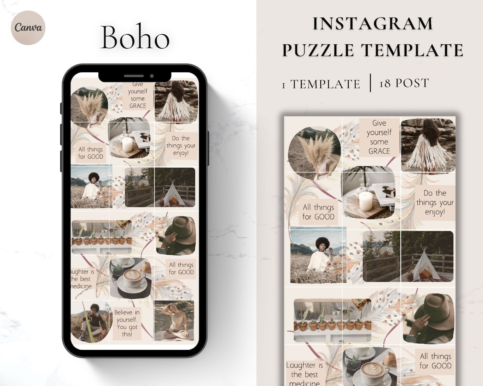 Boho Instagram Puzzle Feed Template | Neutral Puzzle Feed Template for ...