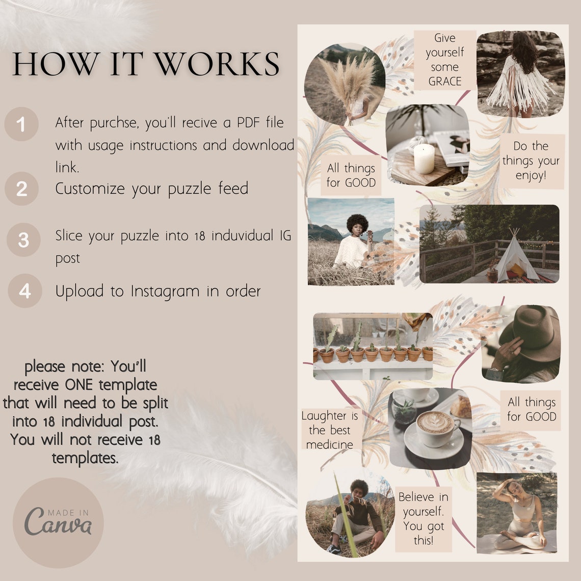 Boho Instagram Puzzle Feed Template | Canva Puzzle Feed | Instagram ...