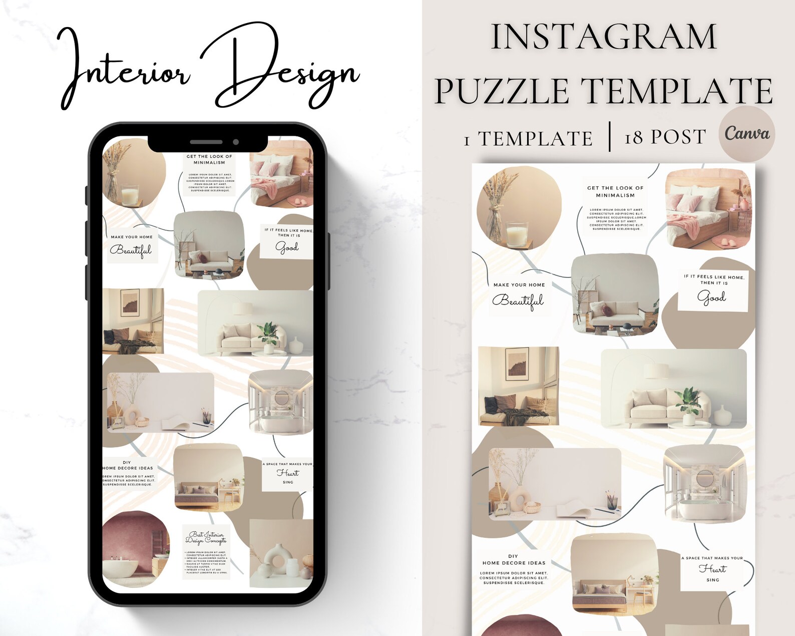 Interior Design Instagram Post Templates | Instagram Puzzle Feed Canva ...