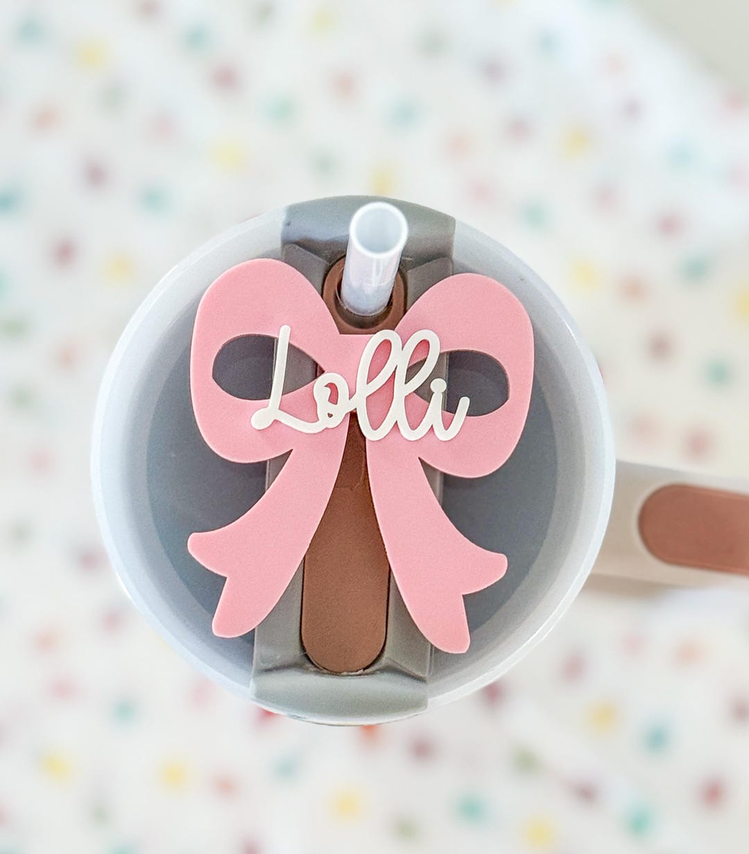 Custom Bow Name Tag: Stanley 40/64 Oz Tumbler Topper, Acrylic Coquette ...