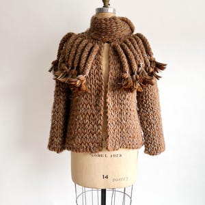 Vintage 1970s Marv Graff Hand Loomed Thick Wool Sweater Feather Detail ...