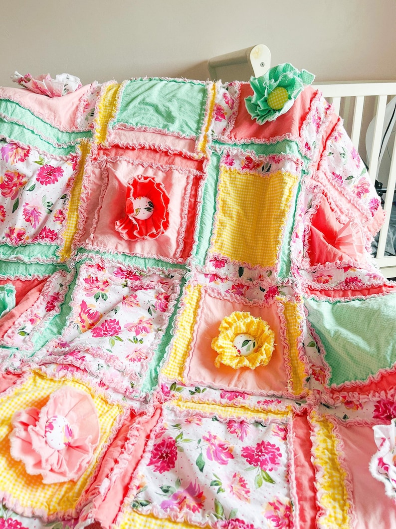 Flower Applique Rag Quilt Pattern PDF | Easy Baby Quilt Patterns for ...