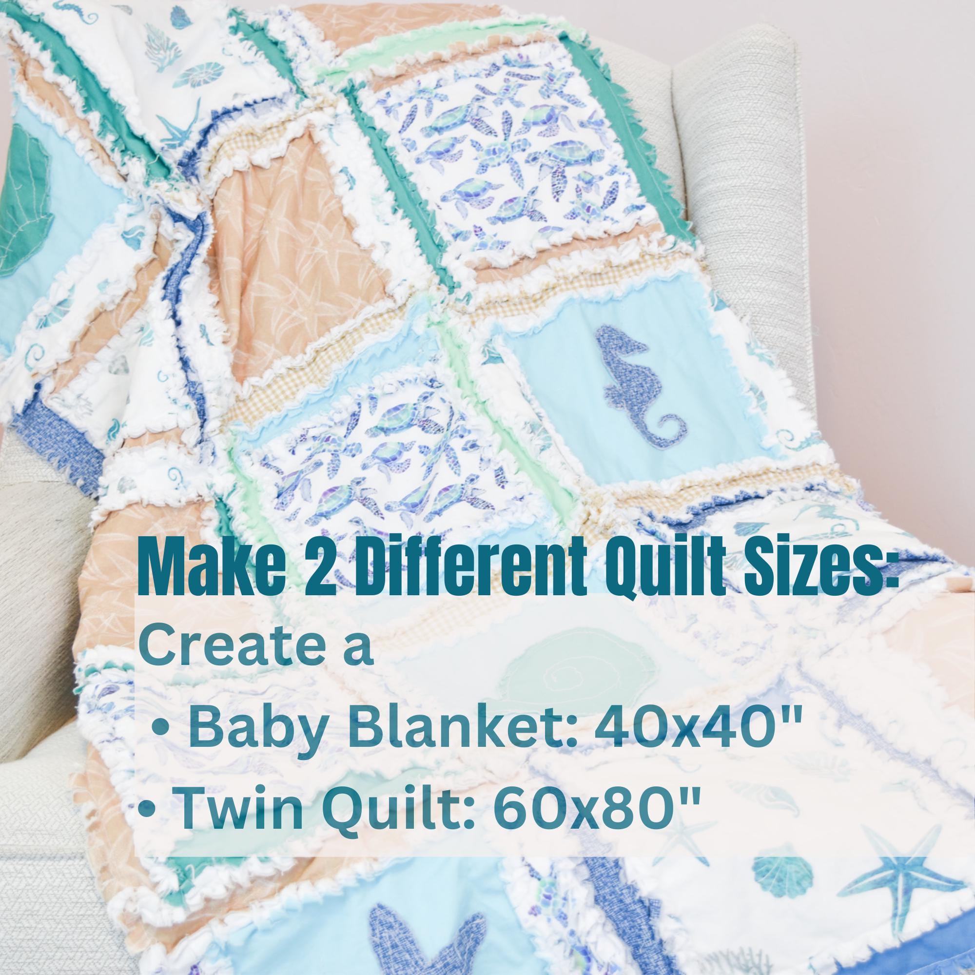 Ocean Rag Quilt Pattern PDF Seahorse Starfish Seashell Beginner Quilt ...