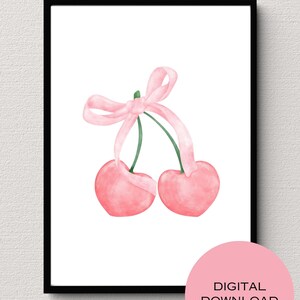 Coquette Cherry Ribbon Wall Art - Trendy Girls Room Decor - Pink Bow ...