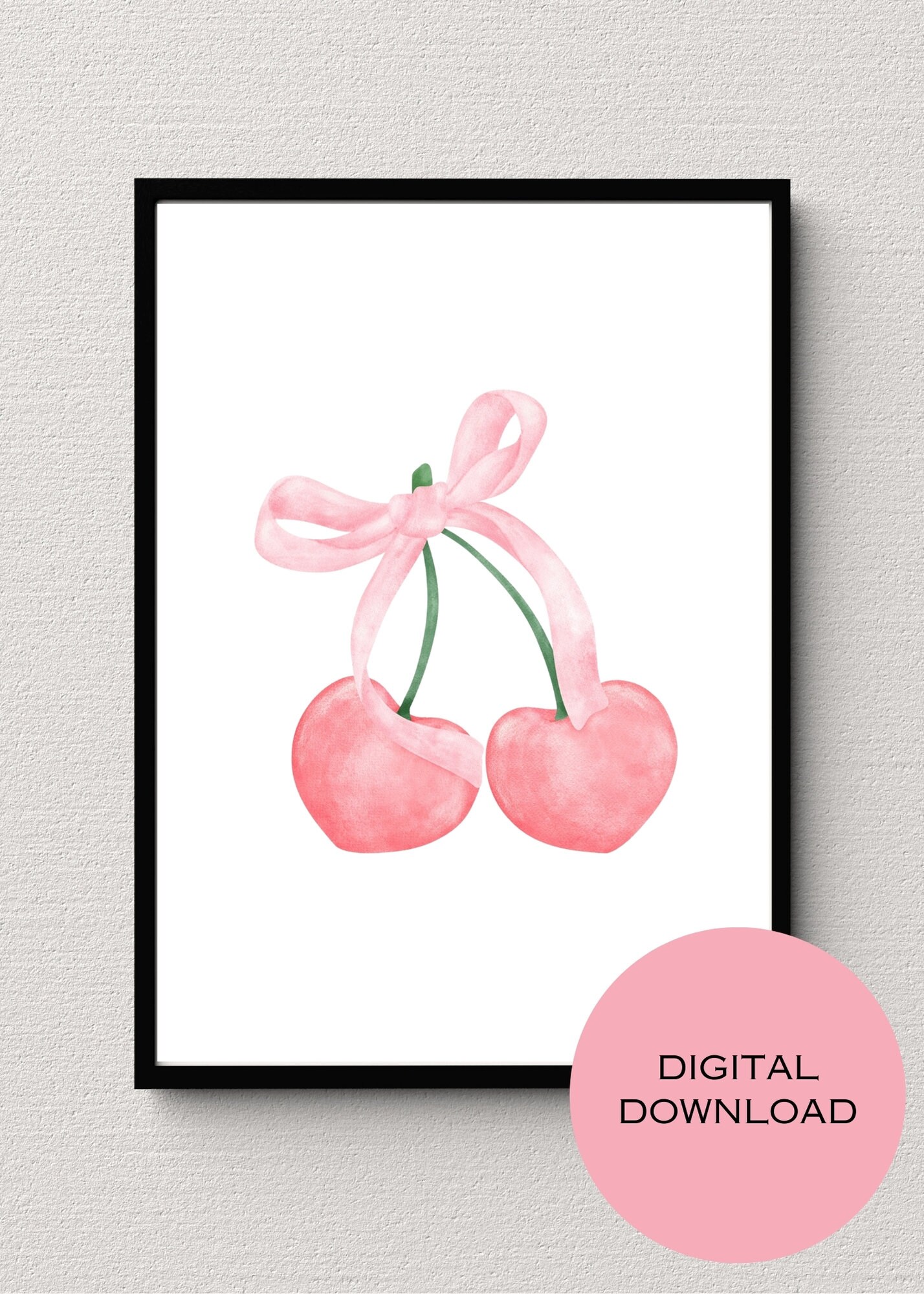 Coquette Cherry Ribbon Wall Art - Trendy Girls Room Decor - Pink Bow ...
