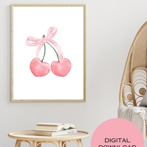 Coquette Cherry Ribbon Wall Art - Trendy Girls Room Decor - Pink Bow ...