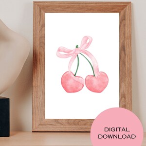 Coquette Cherry Ribbon Wall Art - Trendy Girls Room Decor - Pink Bow ...