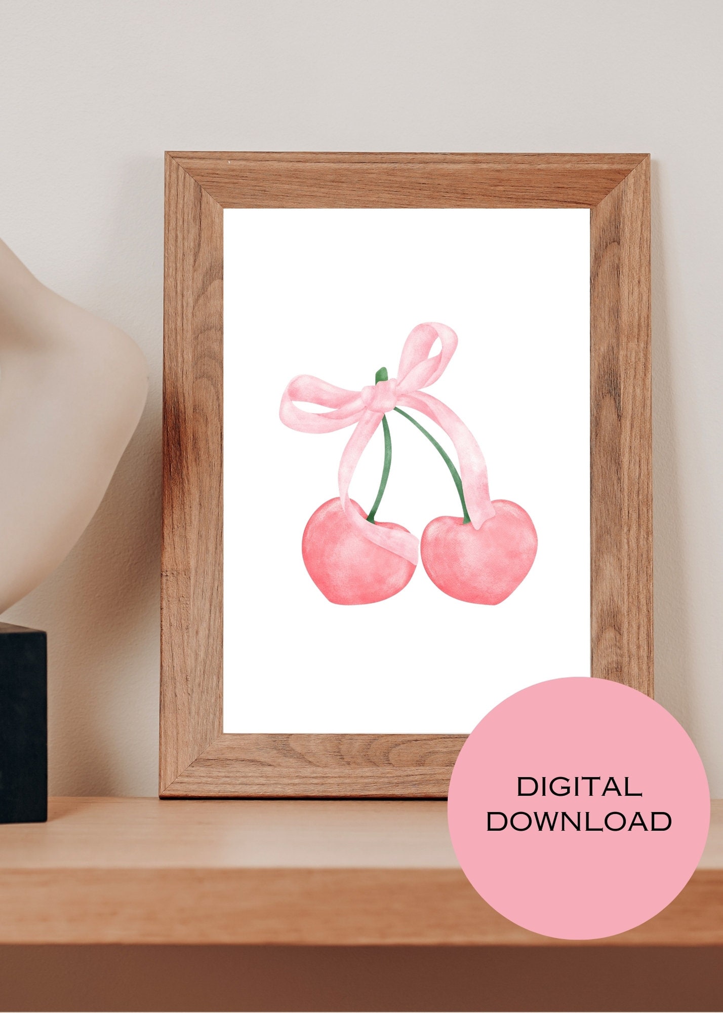 Coquette Cherry Ribbon Wall Art - Trendy Girls Room Decor - Pink Bow ...