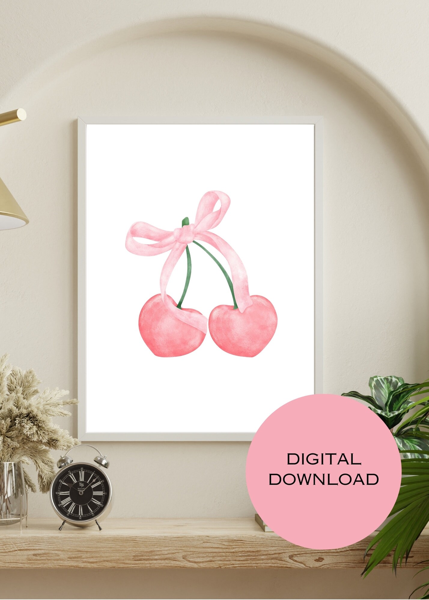 Coquette Cherry Ribbon Wall Art - Trendy Girls Room Decor - Pink Bow ...