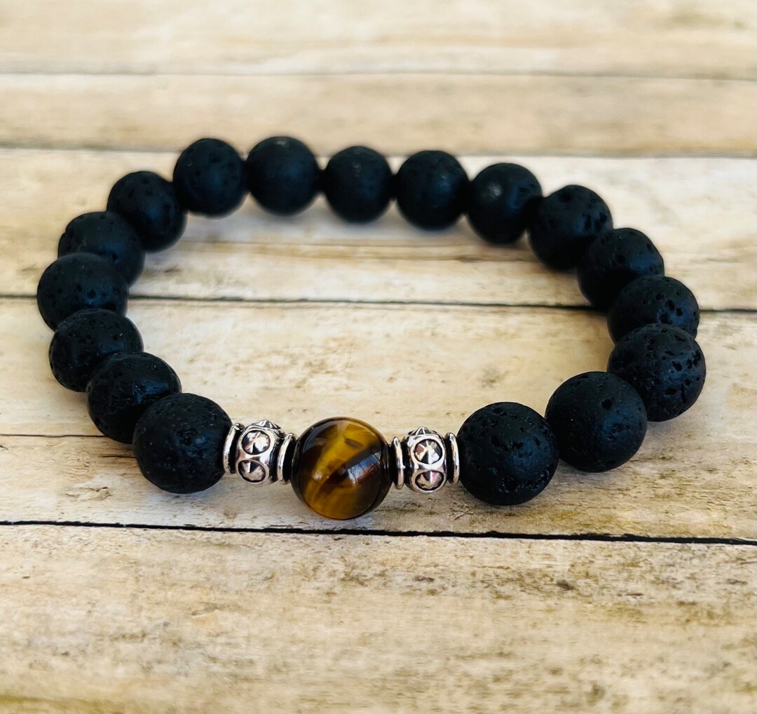 Men's Lava Stone Beaded Bracelet-men's Tiger's Eye Beaded Bracelet With ...