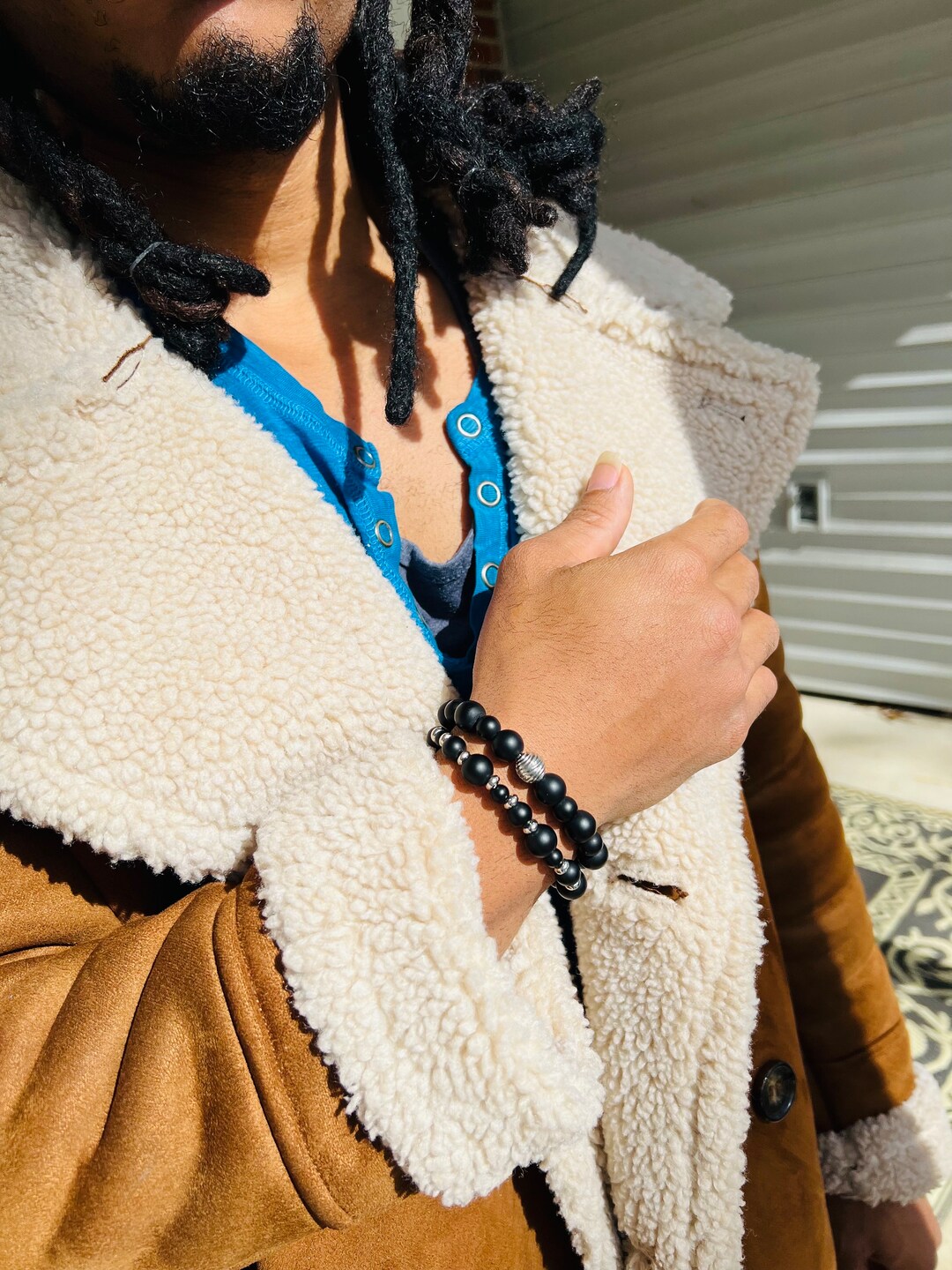 SHAKA COLLECTION: Men's Beaded Stretch Black and Silver Bracelet Set - Etsy