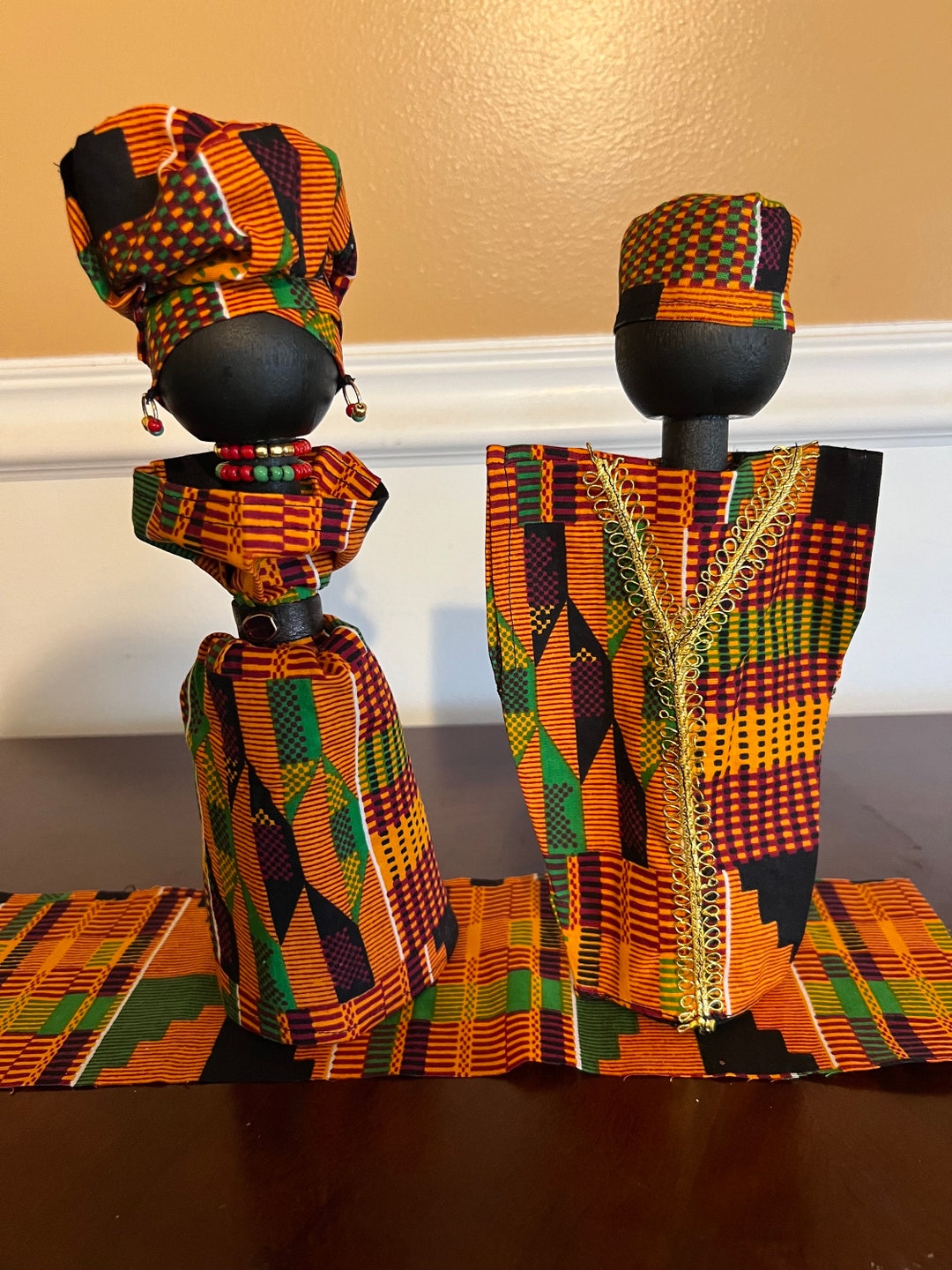 Cultural Pride Holiday Wooden African Peg Dolls in Authentic Kente ...