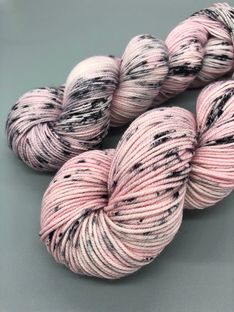 Hand Dyed Yarn Superwash Merino Wool Pink Black Speckled | Etsy