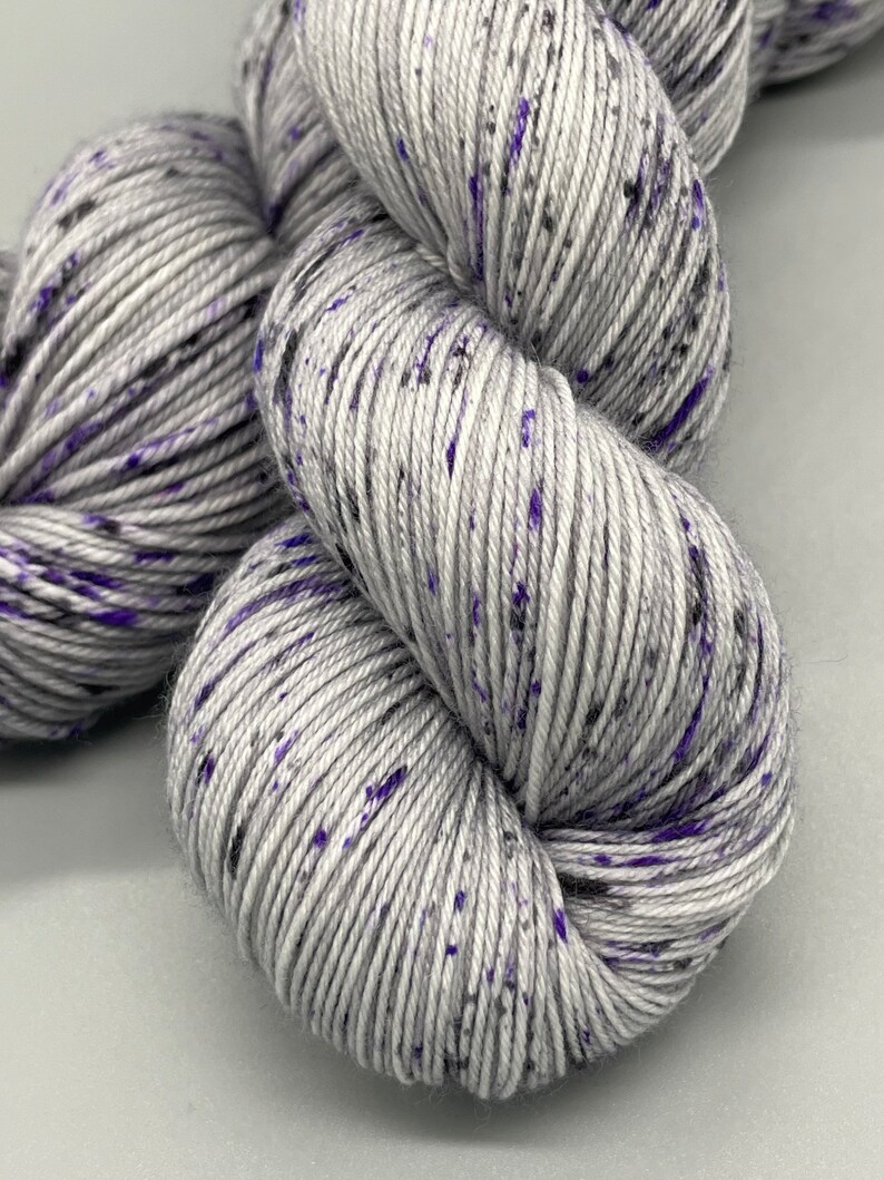 Hand Dyed Yarn, Superwash Merino Wool, Purple, Black, Grey Speckled ...