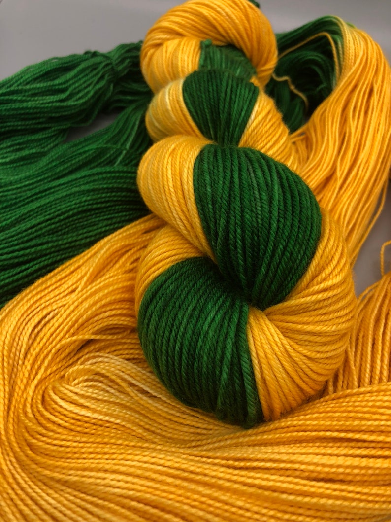 Hand Dyed Yarn Superwash Merino wool Green Yellow-Gold | Etsy