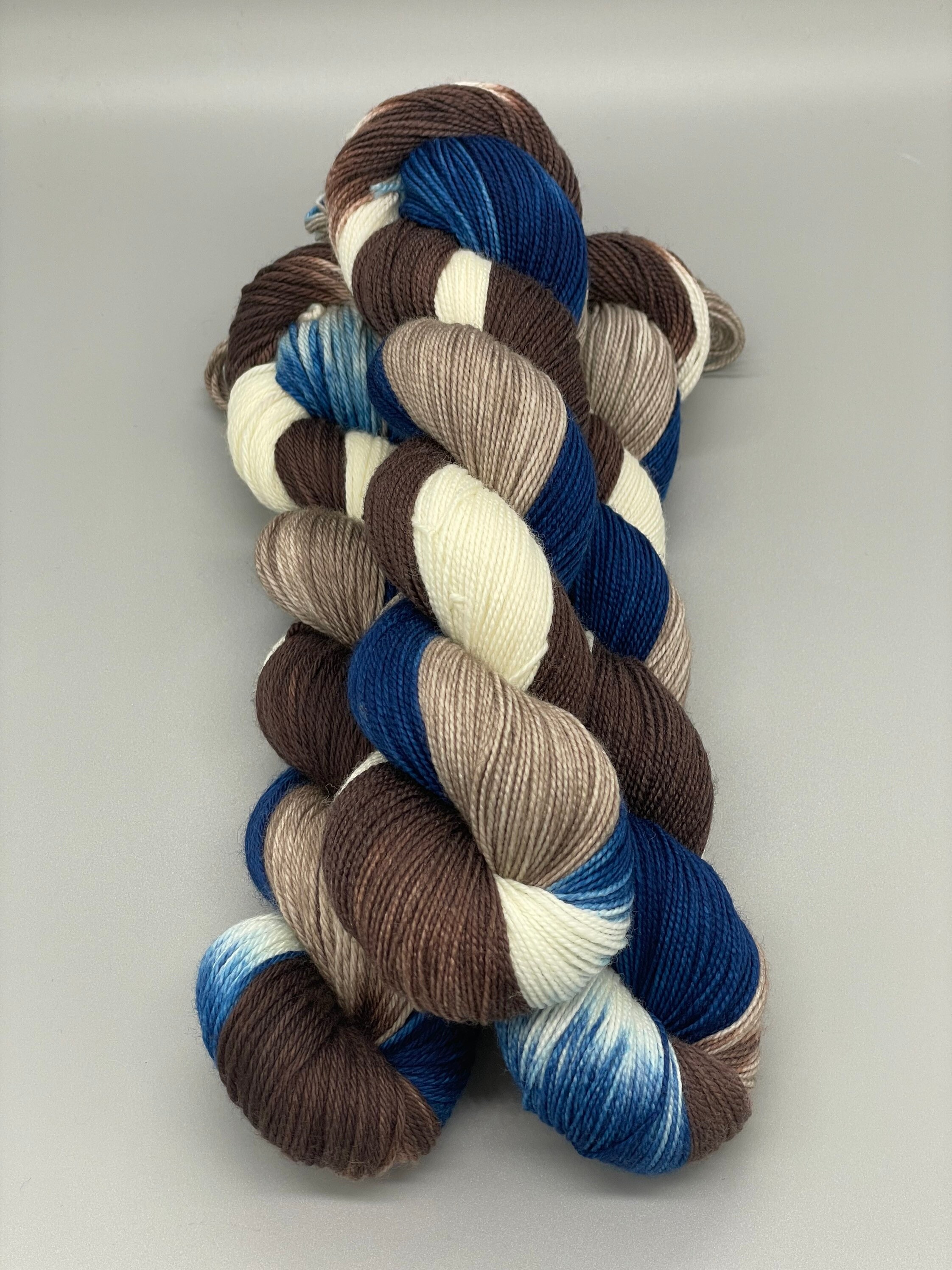 Hand Dyed Yarn, Superwash Merino Wool, Browns, Blue, White, Fingering ...