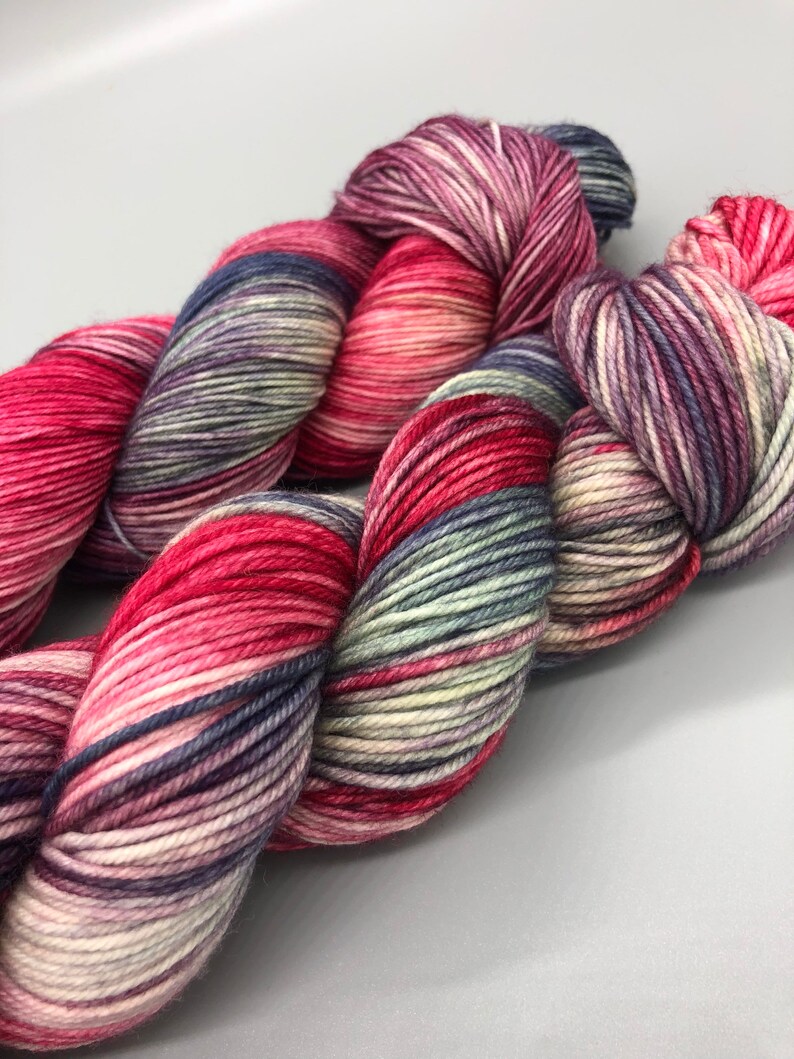 Hand Dyed Yarn Superwash Merino wool Red Grey Green | Etsy