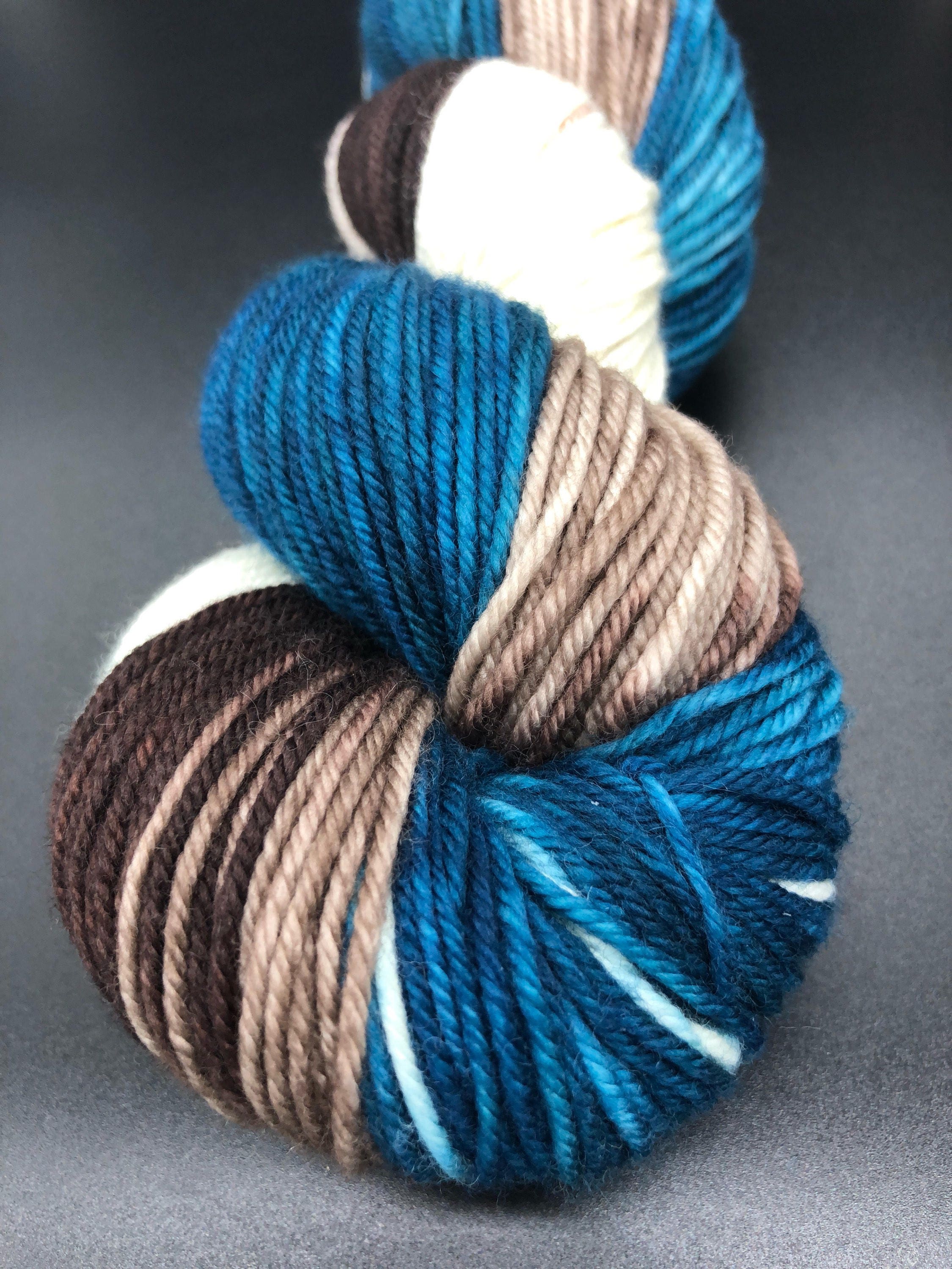 Hand Dyed Yarn Superwash Merino wool Browns Blue White | Etsy