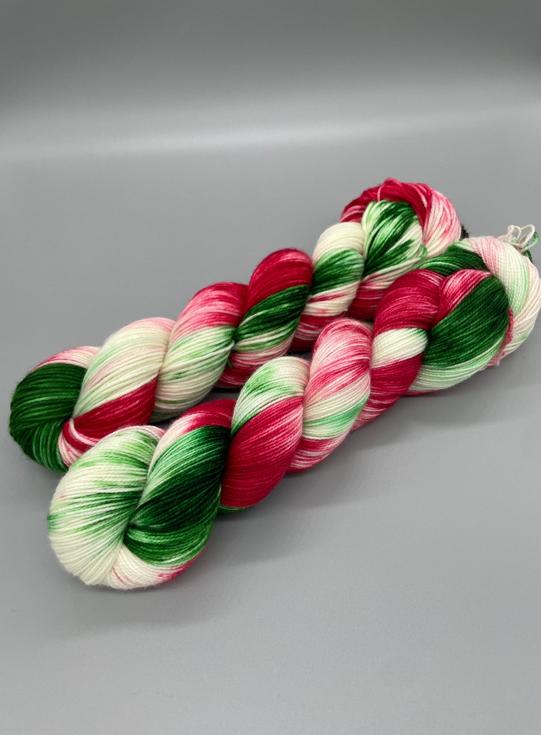 Hand Dyed Yarn, Superwash Merino Wool, Red, Green, White, Variegated ...