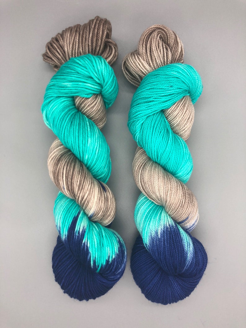 Hand Dyed Yarn Superwash Merino Wool Blue Aqua Tan | Etsy