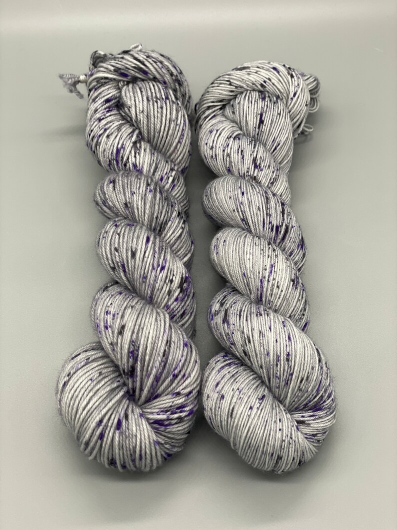 Hand Dyed Yarn, Superwash Merino Wool, Purple, Black, Grey Speckled ...