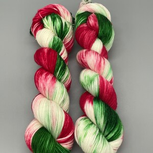 Hand Dyed Yarn, Superwash Merino Wool, Red, Green, White, Variegated ...