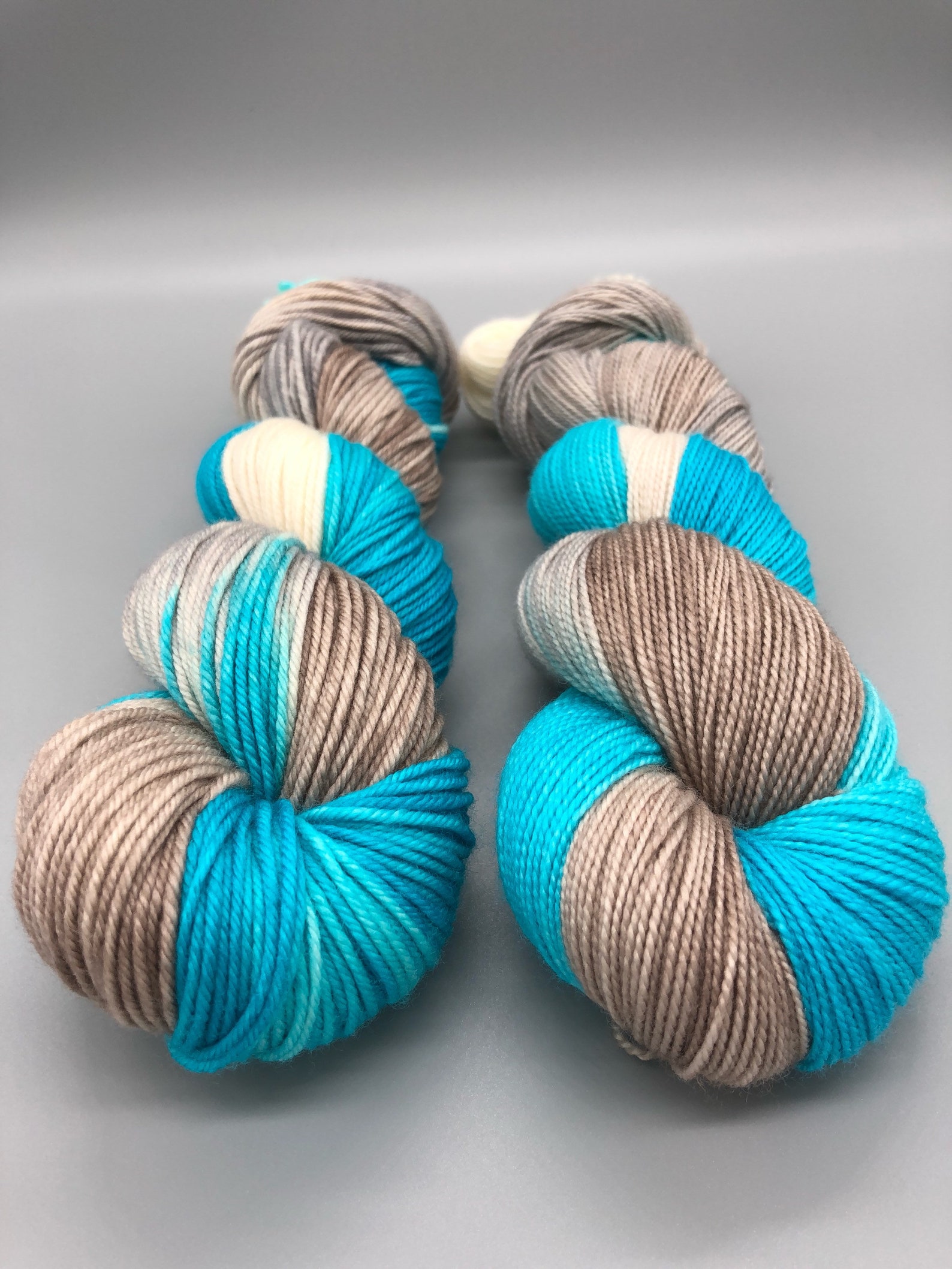 Hand Dyed Yarn, Superwash Merino Wool, Blue, Tan, Silver, Fingering ...