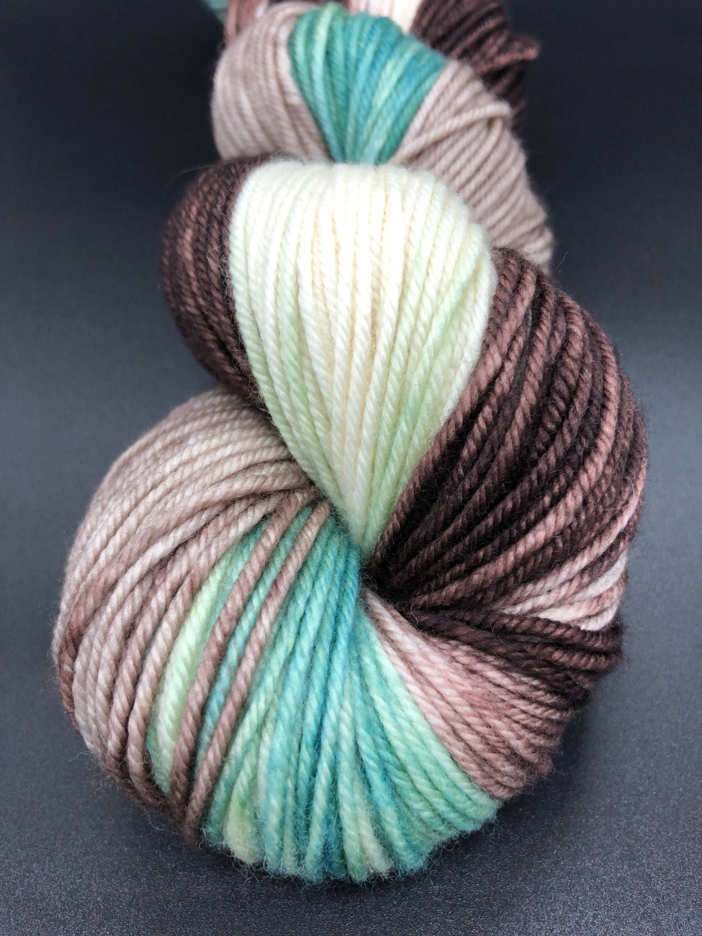 Hand Dyed Yarn Superwash Merino wool Green Brown Tan | Etsy